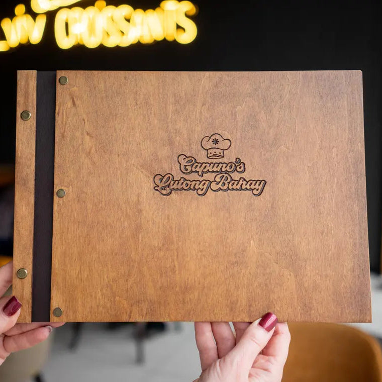 Eco-friendly wooden menu cover for restaurants (custom size and free e