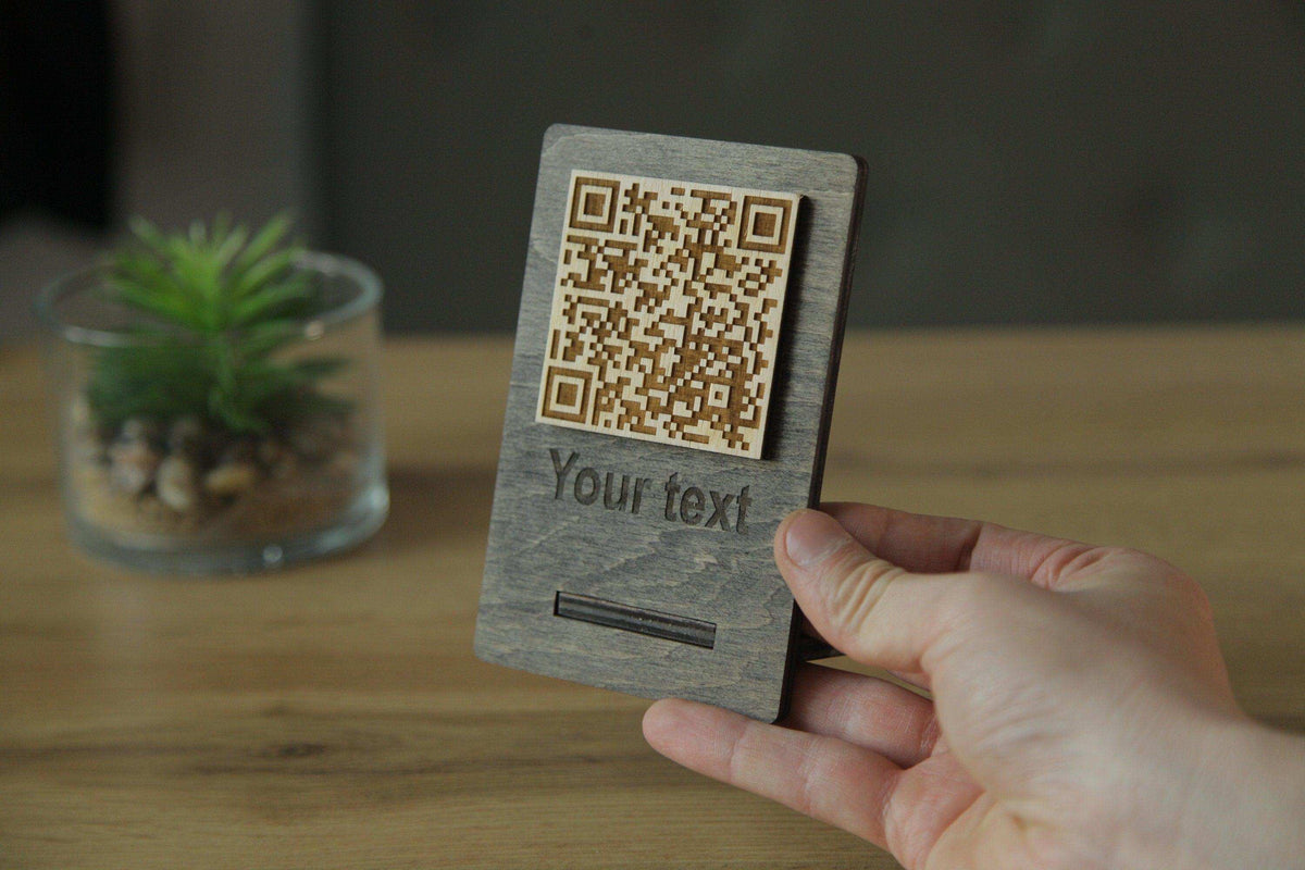Handcrafted Wooden QR Code Menu Sign | KyivWorkshop